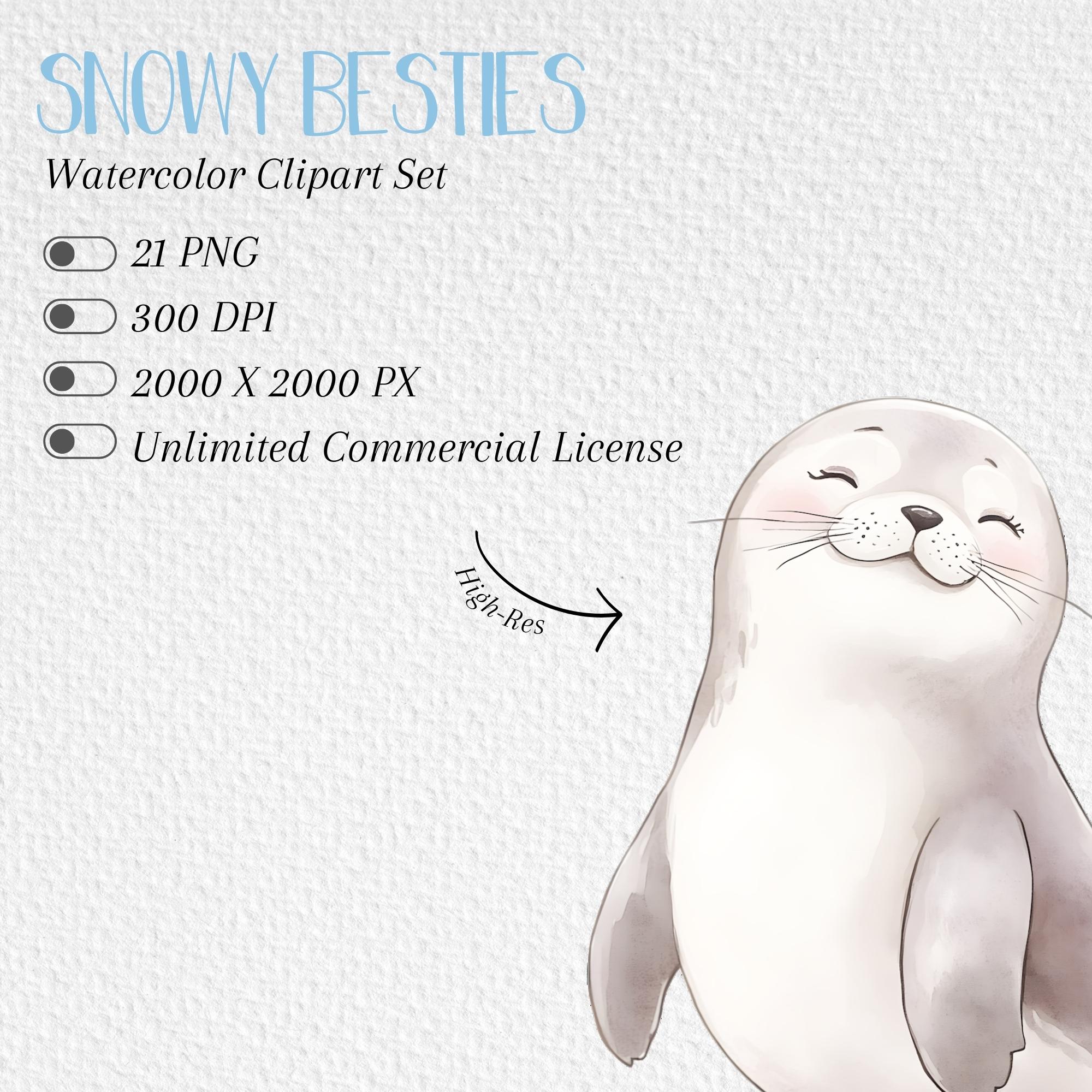 Cute Arctic Animals Watercolor Clipart, Cute Animals Clipart, Arctic ...