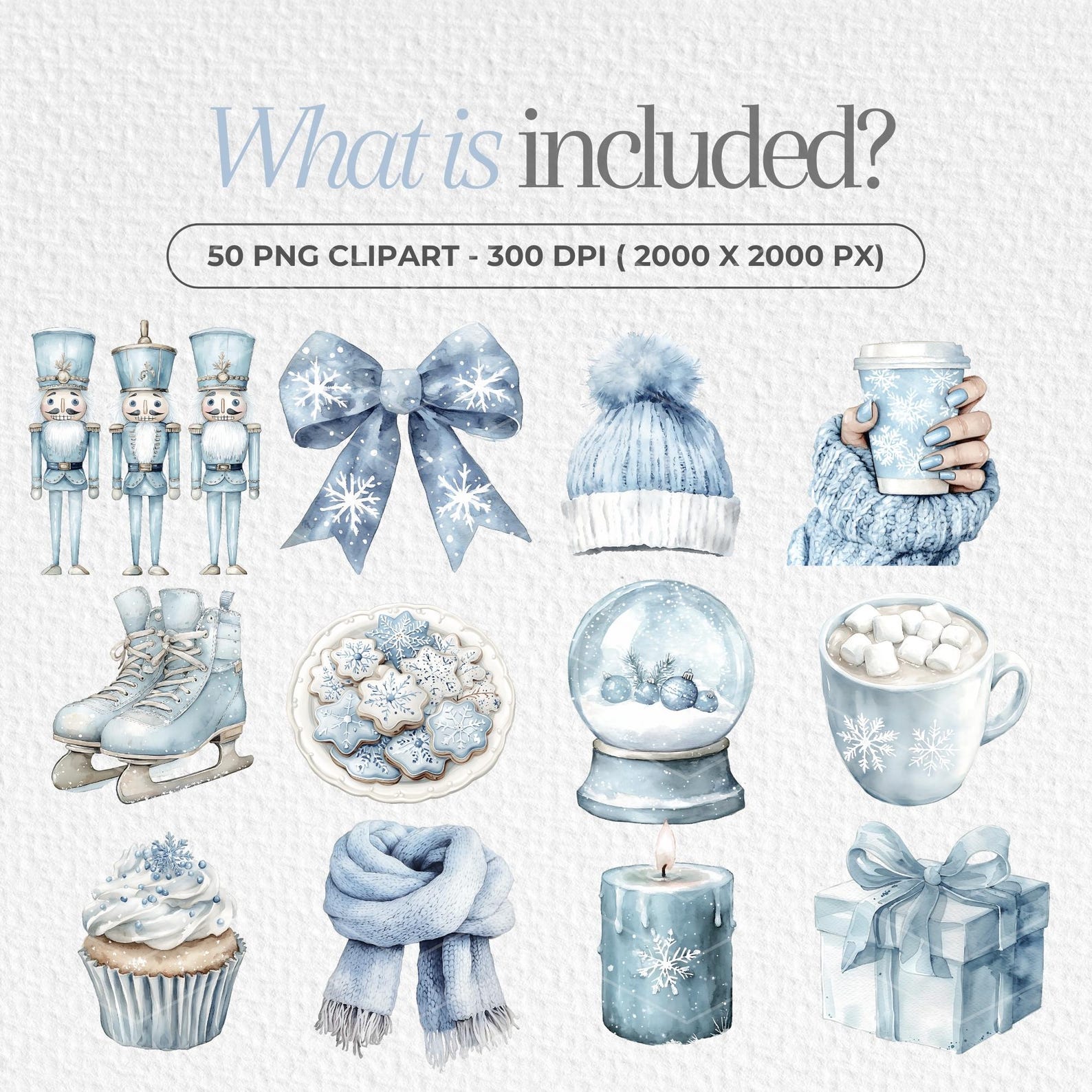 50 Icy Christmas Watercolor Clipart, Cozy Winter Clipart, Snowflake PNG ...