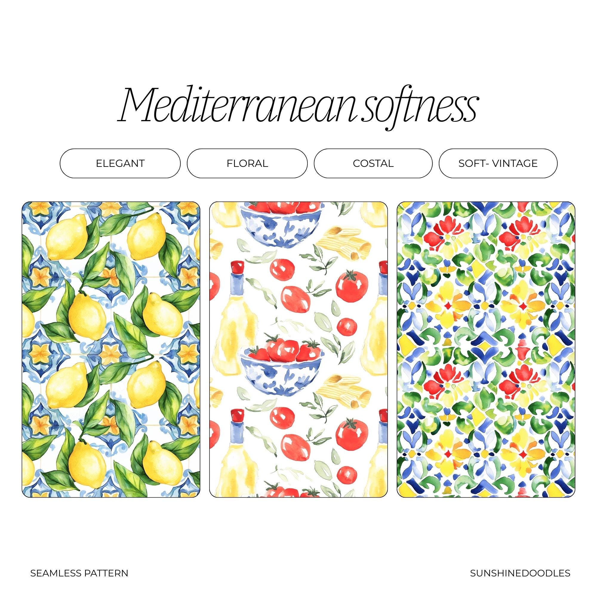 Watercolor Italian Tiles Seamless Pattern, Italian Tiles Digital Paper ...