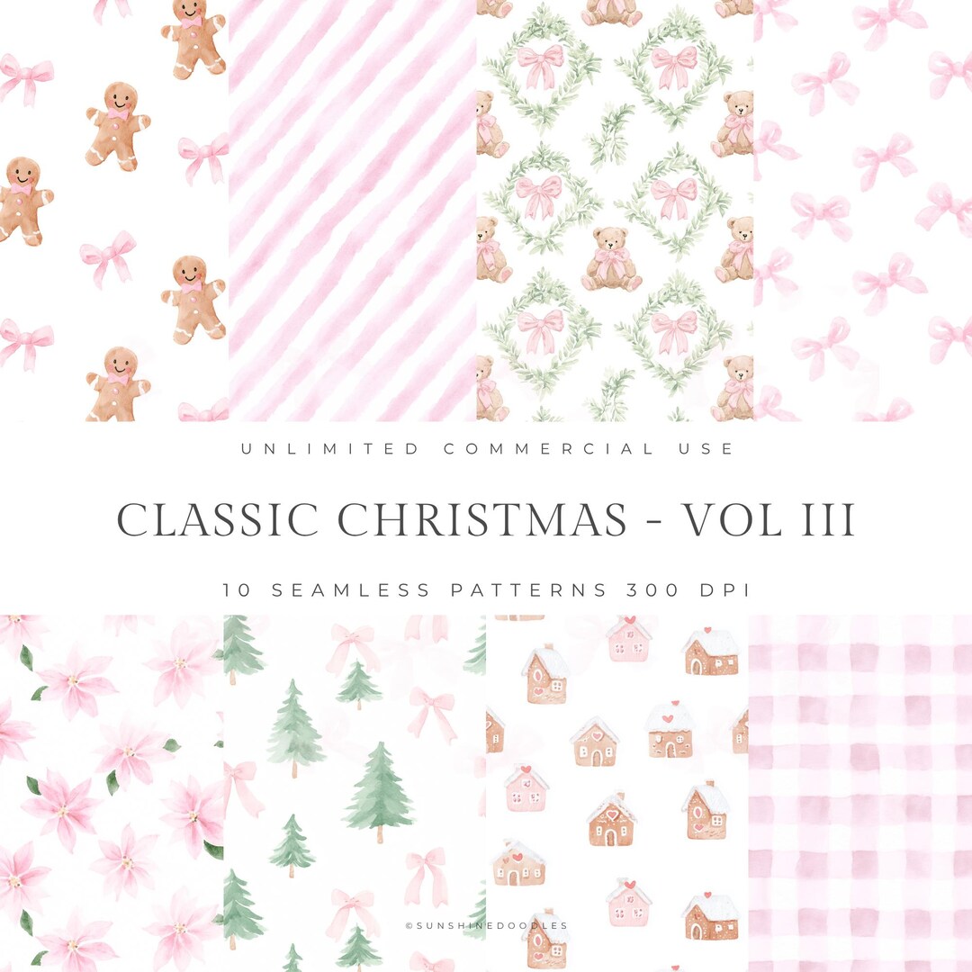 Classic Christmas Seamless Patterns, Aesthetic Christmas Pattern ...