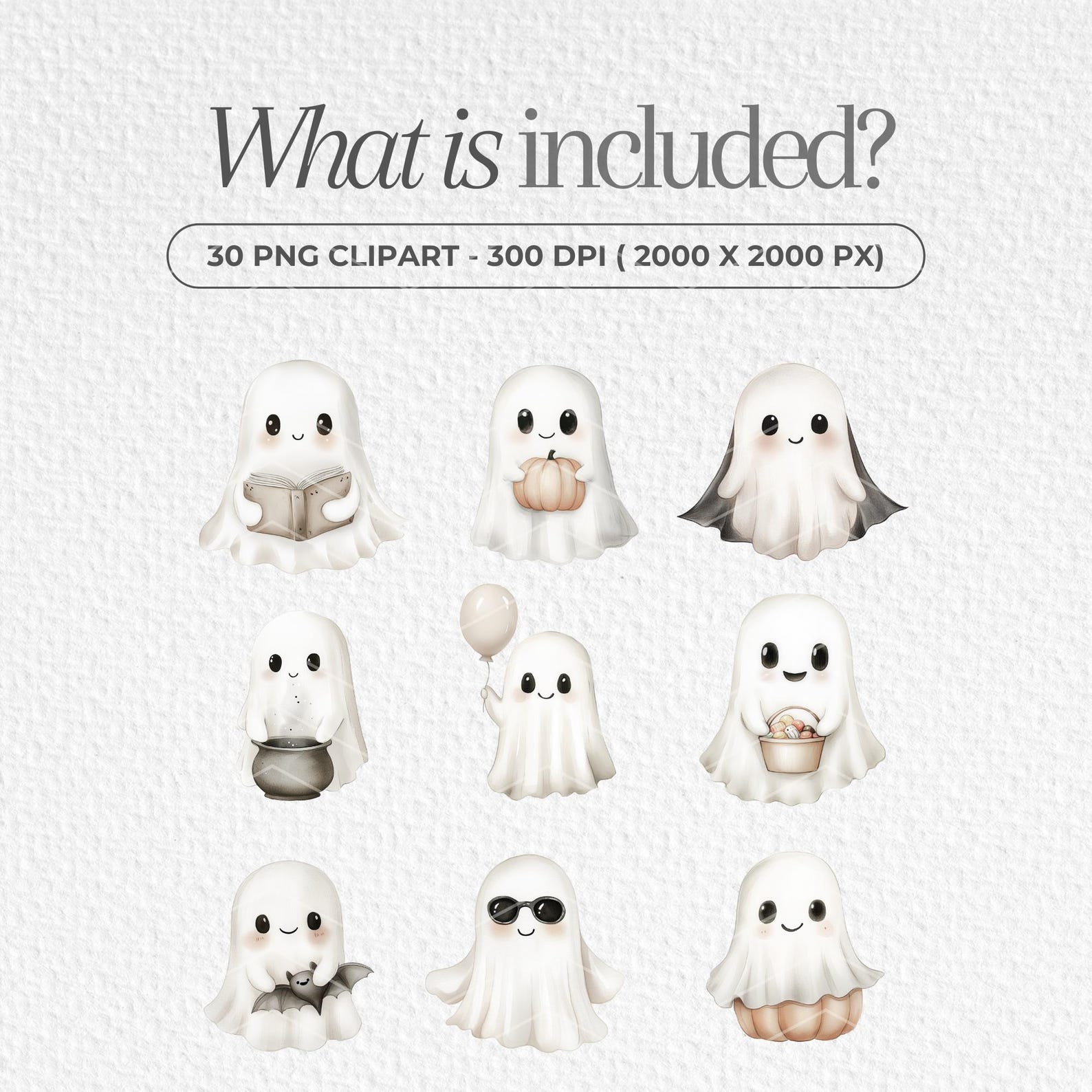 Cute Ghost Watercolor Clipart, Halloween Ghost Clipart, Cute Kids ...