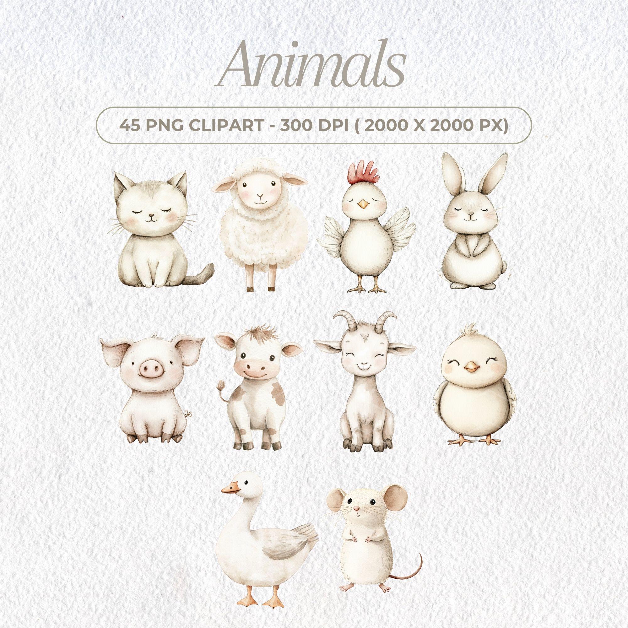 Watercolor Farm Clipart, Kids Farm Clipart, Cute Farm Nursery Clipart ...