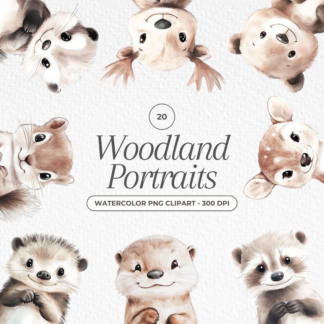 Watercolor Woodland Animal Portraits Clipart, Watercolor Woodland ...