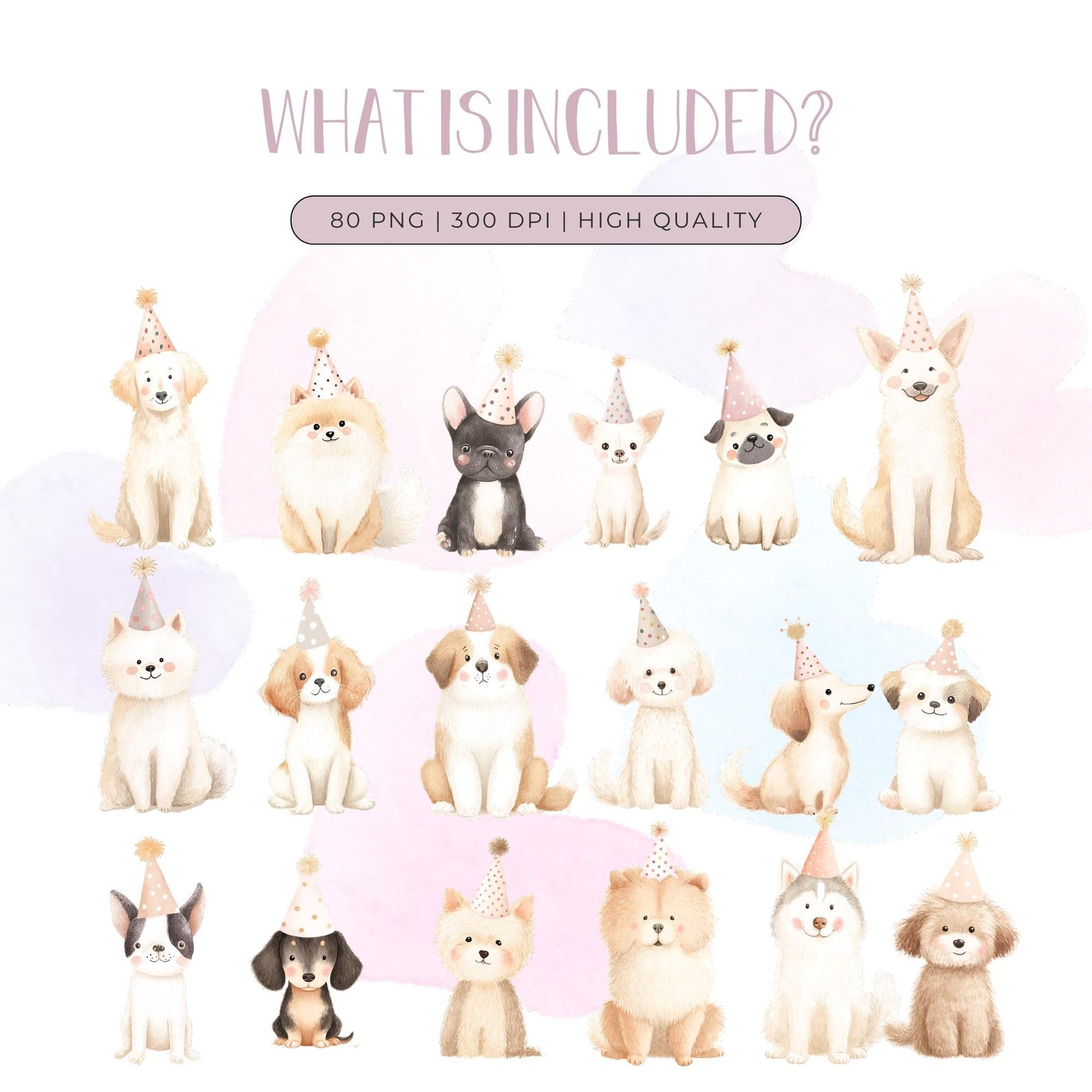 Cute Dogs Watercolor Clipart | Dog Breeds PNG | Dog Birthday Clipart ...