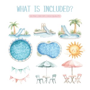 Pool Party Clipart Watercolor, Beach Clipart, Summer Clipart Kids ...