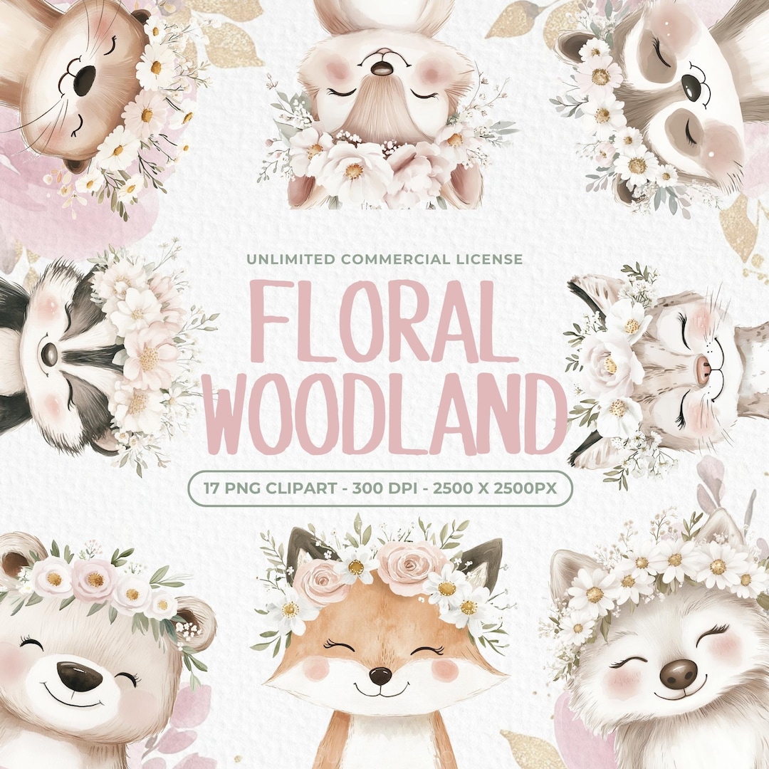 Watercolor Floral Woodland Animals Clipart, Cute Woodland Animals ...