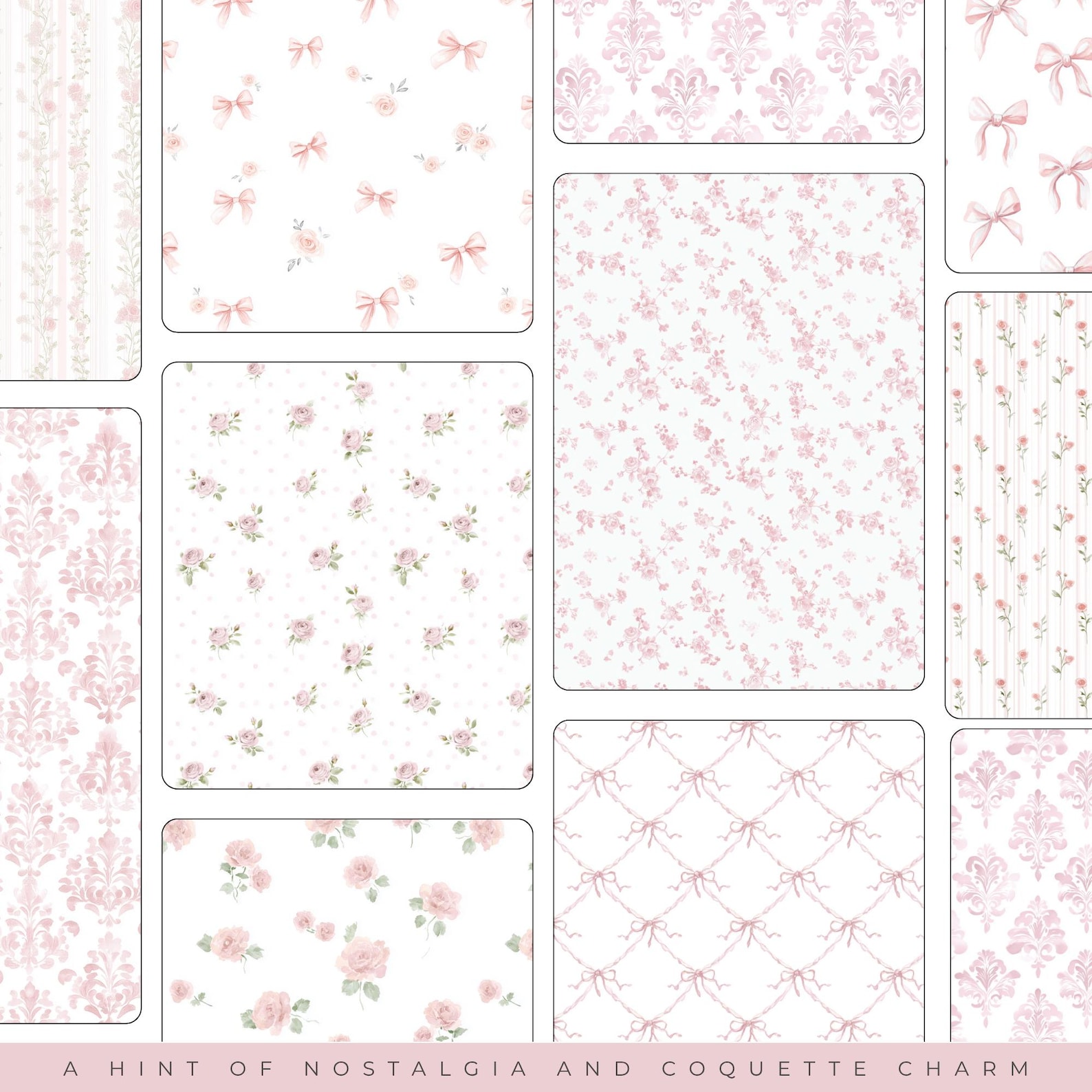 Coquette Aesthetic Seamless Patterns, Pink Toile Digital Paper, Bows ...
