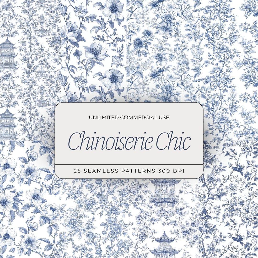 Blue Chinoiserie Seamless Pattern | Vintage French Toile Digital Paper ...