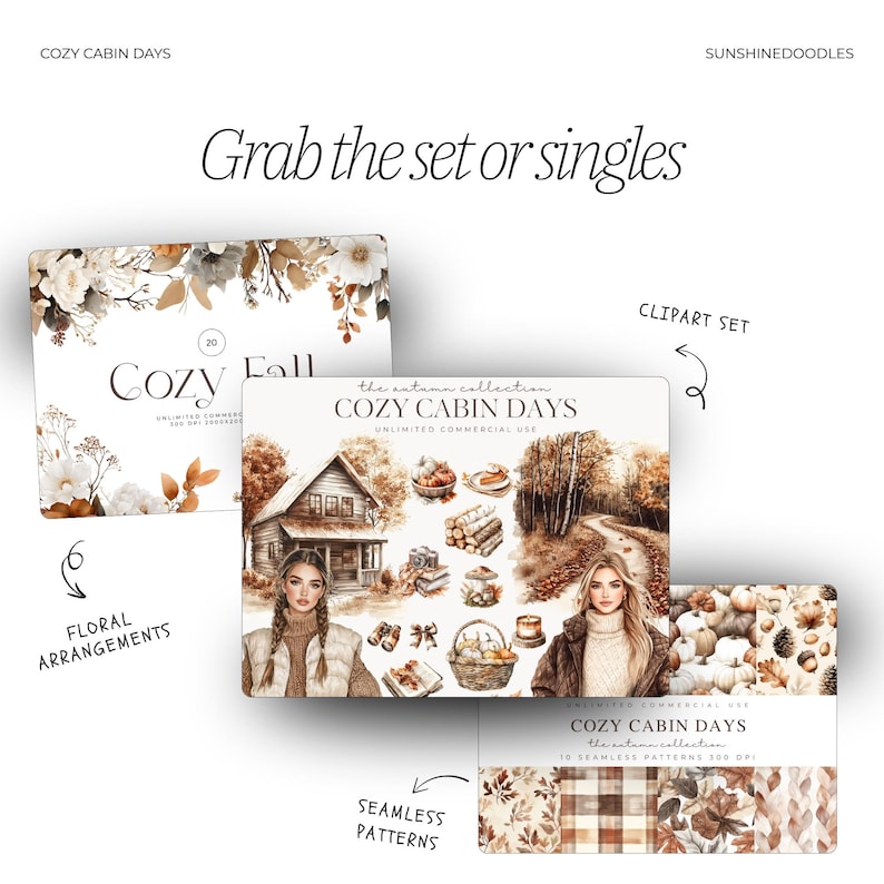 Watercolor Cozy Cabin Fall Clipart Set, Fall PNG, Watercolor Autumn ...