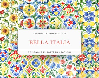 Watercolor Italian Tiles Seamless Pattern, Italian Tiles Digital Paper ...