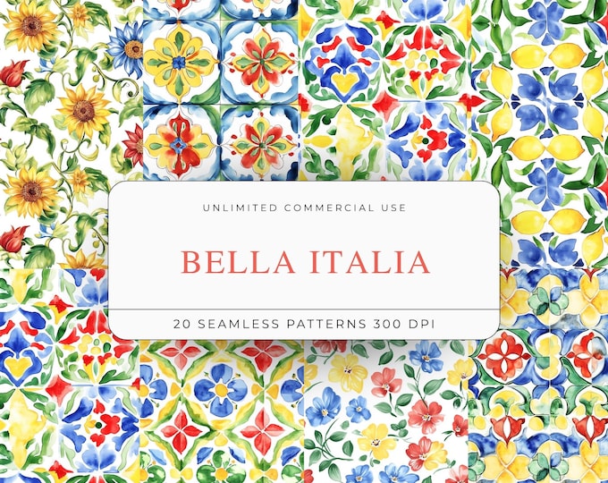 Watercolor Italian Tiles Seamless Pattern, Italian Tiles Digital Paper ...