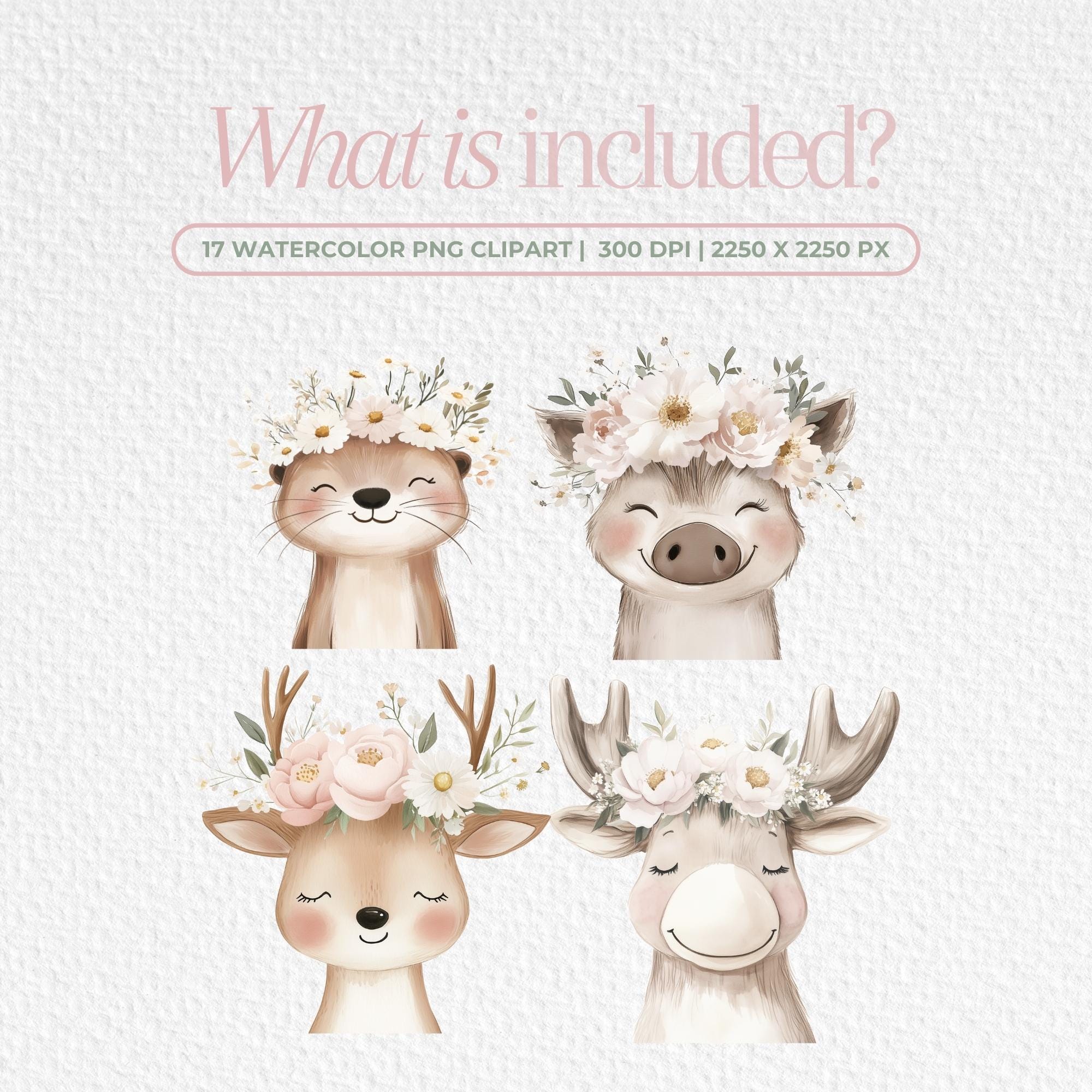 Watercolor Floral Woodland Animals Clipart, Cute Woodland Animals ...