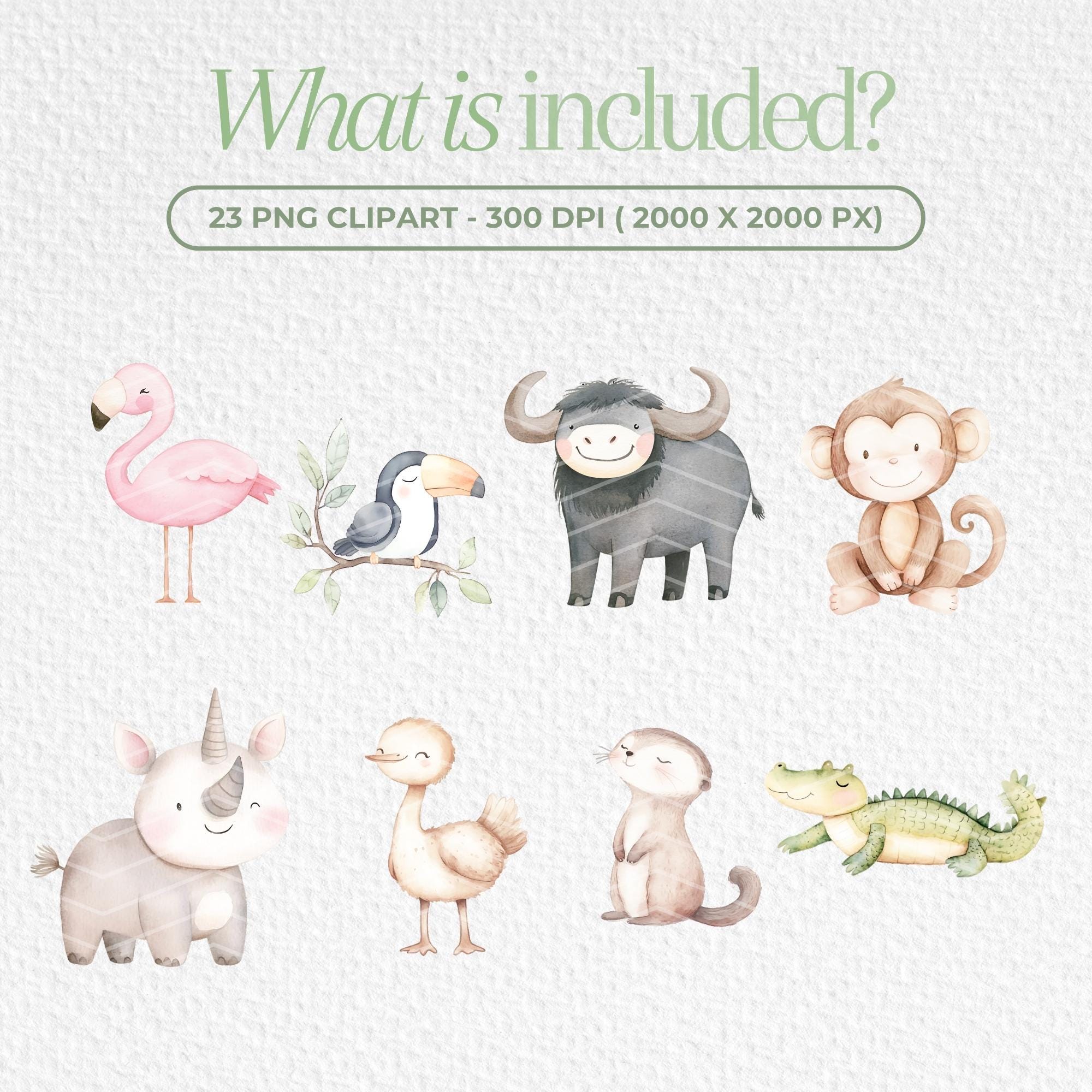 Cute Safari Animals Watercolor, Cute Farm Nursery Clipart, Safari ...