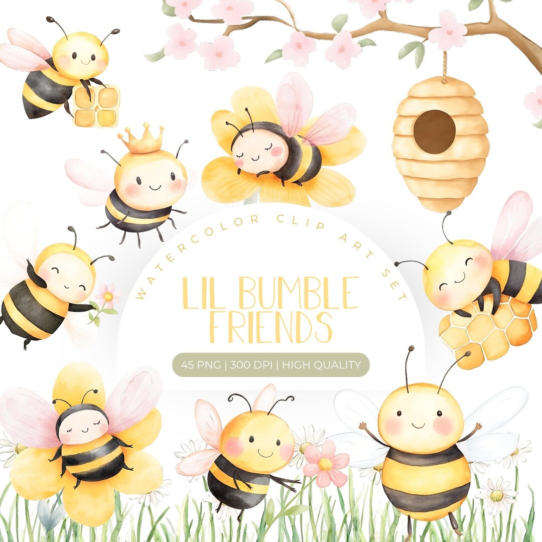 Bee Clipart Watercolor | Honey Bee Clipart Bundle | Commercial Use ...