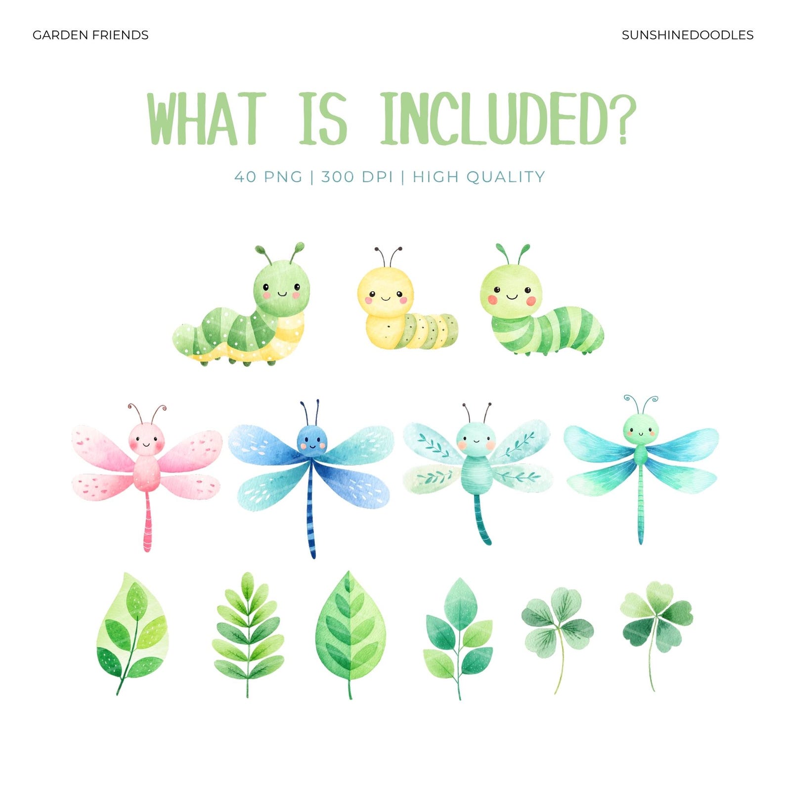 Watercolor Cute Insects Clipart, Butterflies, Bees, Ladybugs ...