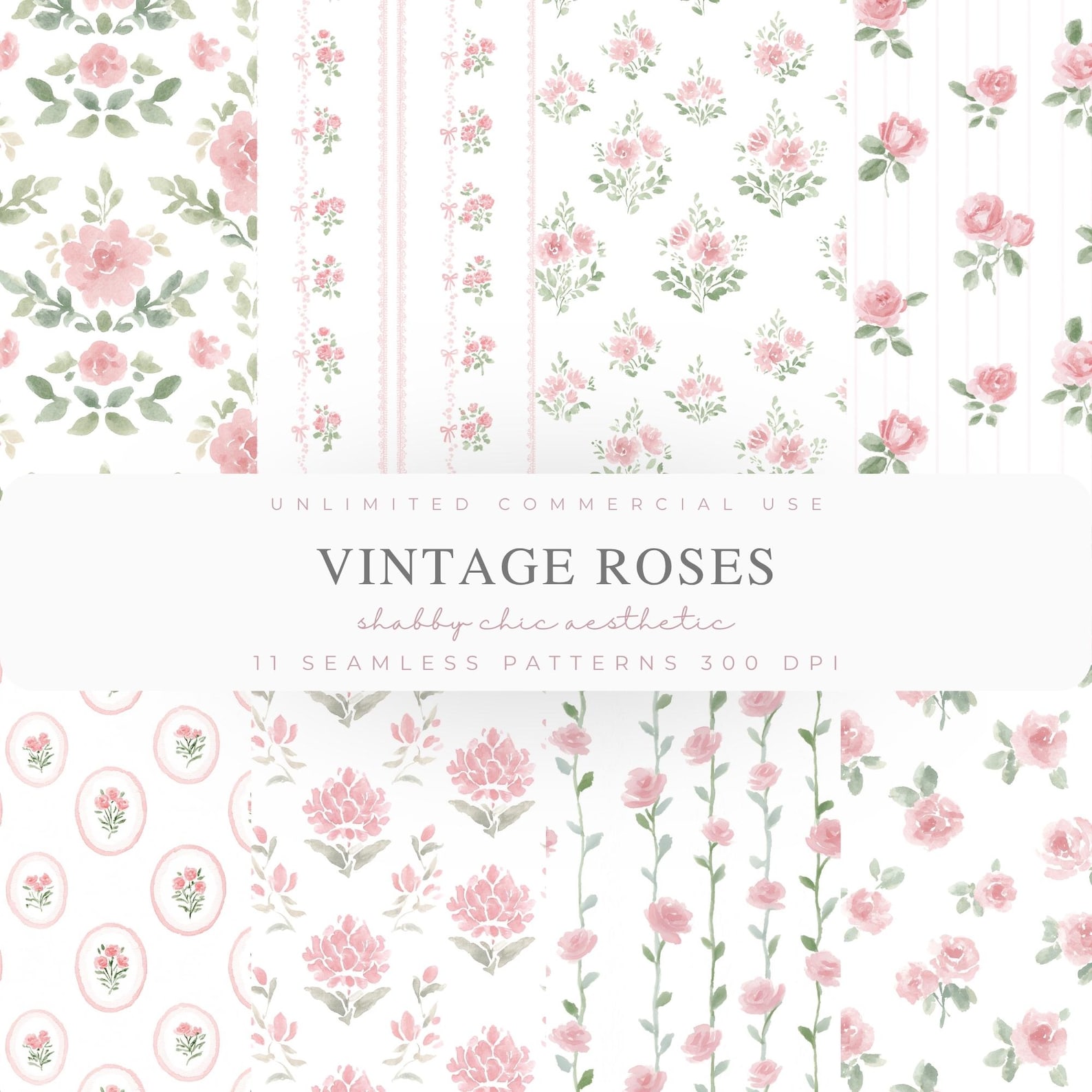 Coquette Aesthetic Seamless Patterns, Pink Roses Digital Paper, Bows ...