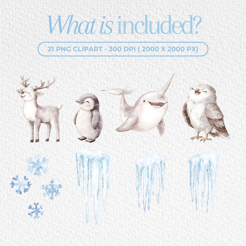 Cute Arctic Animals Watercolor Clipart, Cute Animals Clipart, Arctic ...