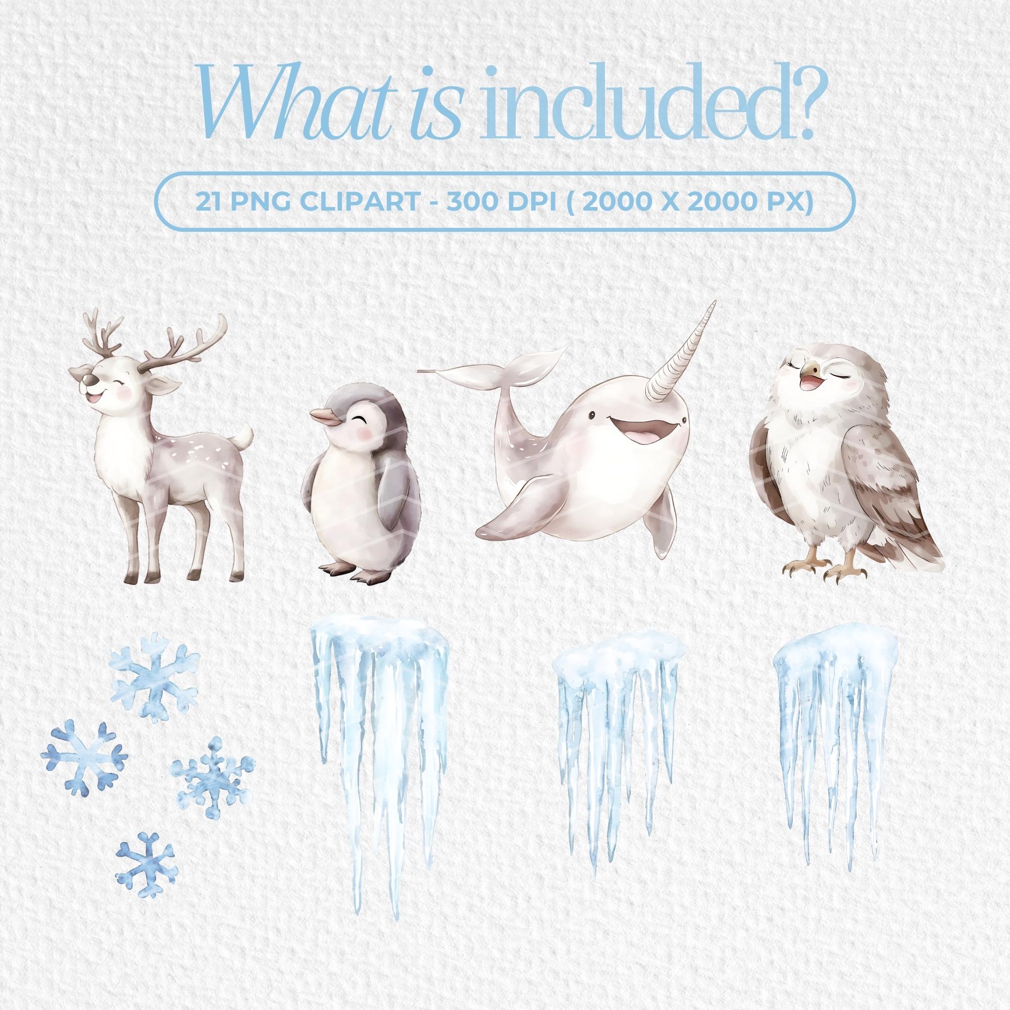 Cute Arctic Animals Watercolor Clipart, Cute Animals Clipart, Arctic ...