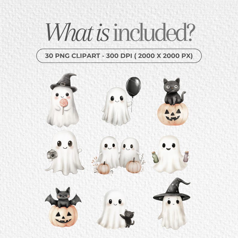 Cute Ghost Watercolor Clipart, Halloween Ghost Clipart, Cute Kids ...