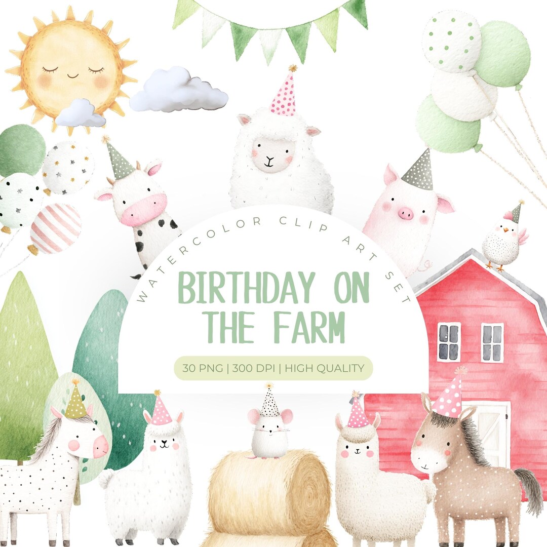 Farm Birthday Clipart | Cute Barn Animals PNG | Kids Farm Party ...