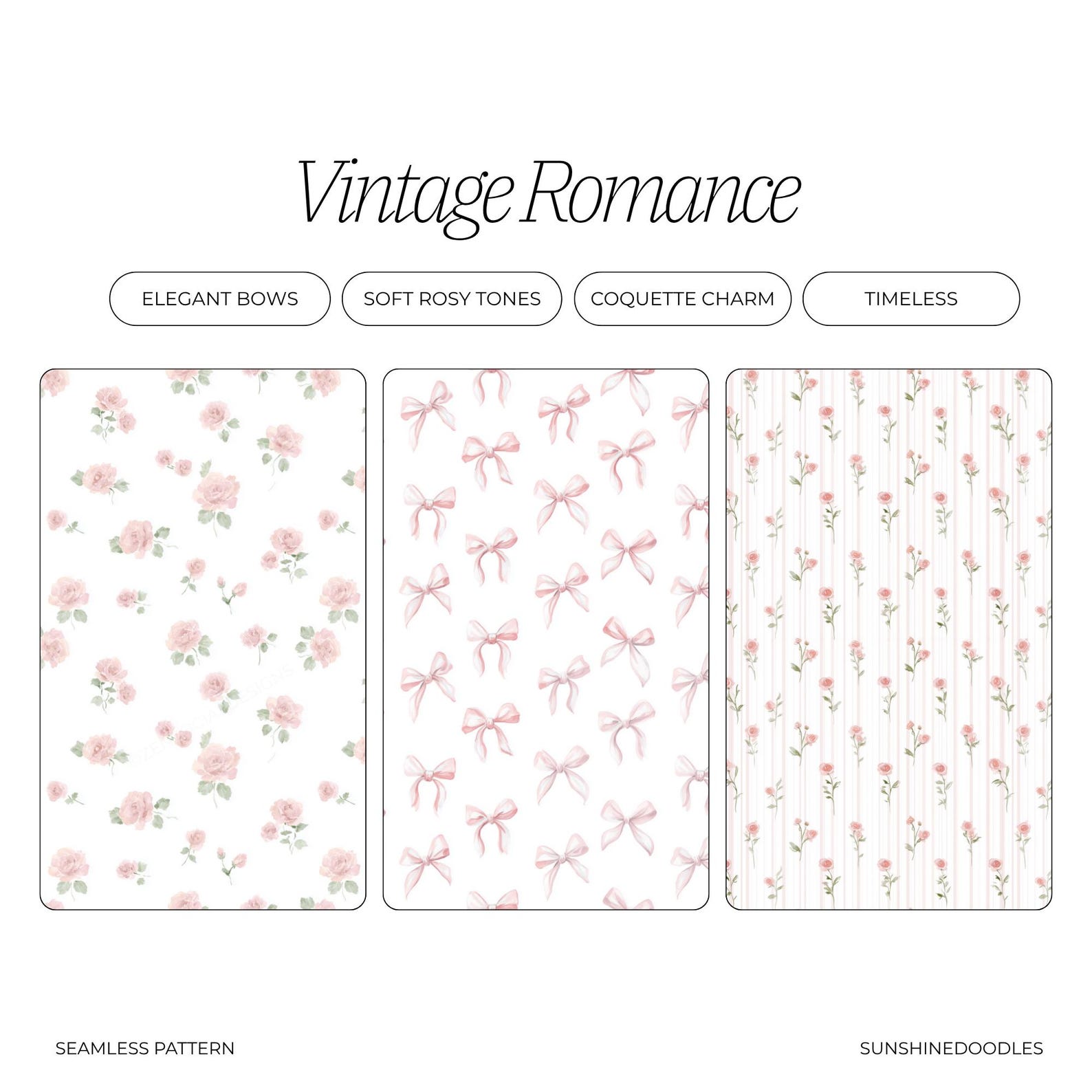 Coquette Aesthetic Seamless Patterns, Pink Toile Digital Paper, Bows ...
