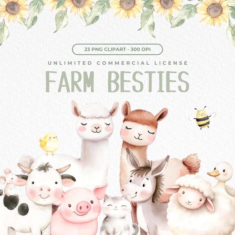 Watercolor Farm Clipart, Kids Farm Clipart, Cute Farm Nursery Clipart ...