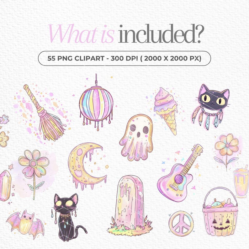 55 Groovy Halloween Clipart, Retro Halloween Watercolor Clipart, Hippie ...