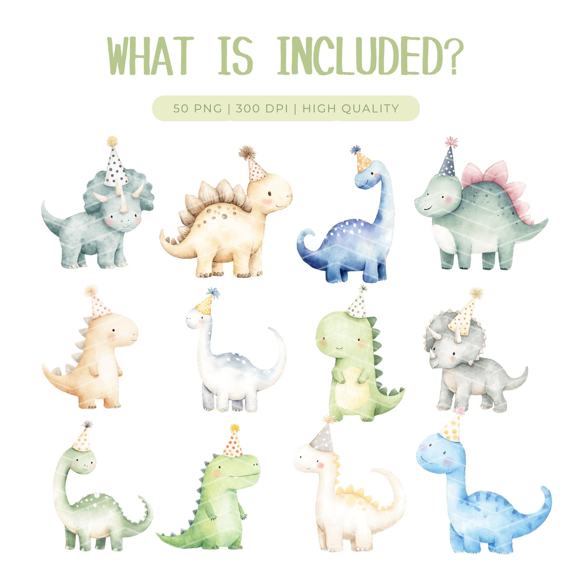 Watercolor Dinosaur Clipart, Birthday Party Dinosaur PNG, Dinosaur ...