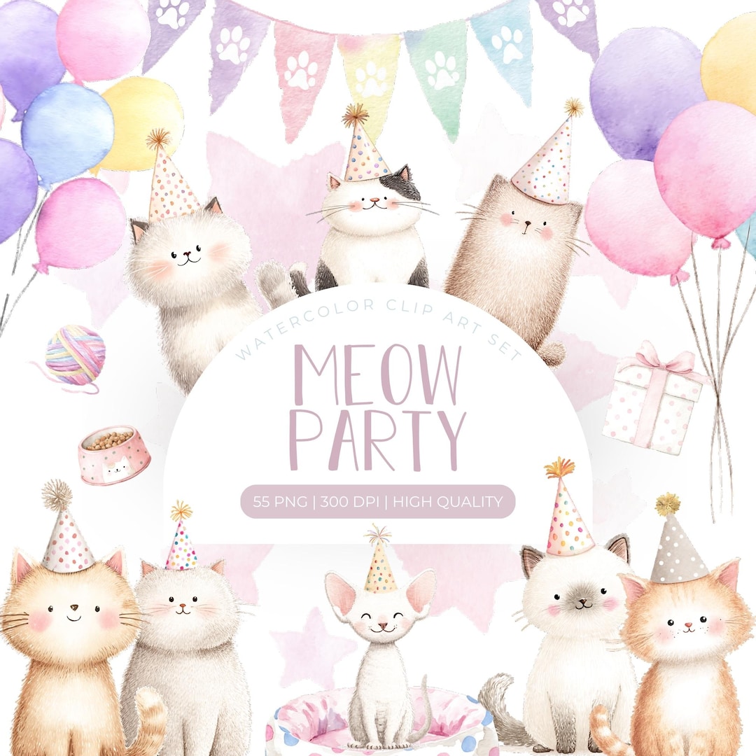 Cute Cats Watercolor Clipart | Cat Breeds PNG | Cat Birthday Clipart ...