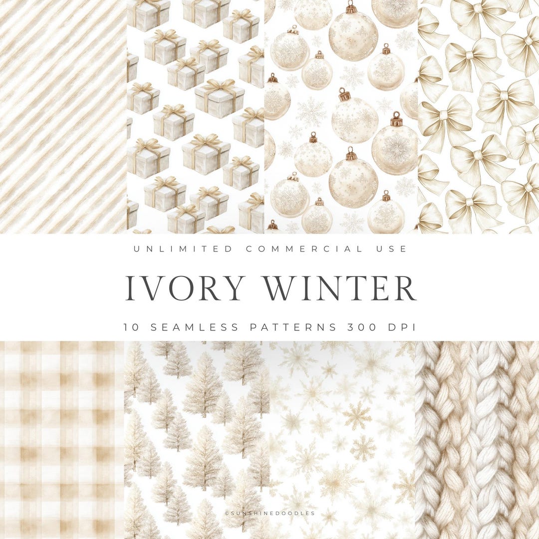 Ivory Winter Seamless Patterns, Christmas Digital Paper, Christmas ...