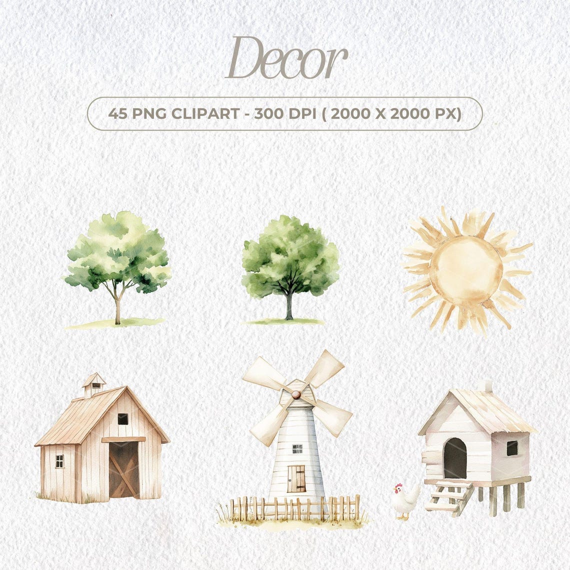 Watercolor Farm Clipart, Kids Farm Clipart, Cute Farm Nursery Clipart ...