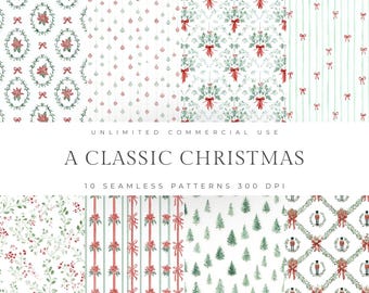 Classic Christmas Seamless Patterns, Aesthetic Christmas Pattern ...