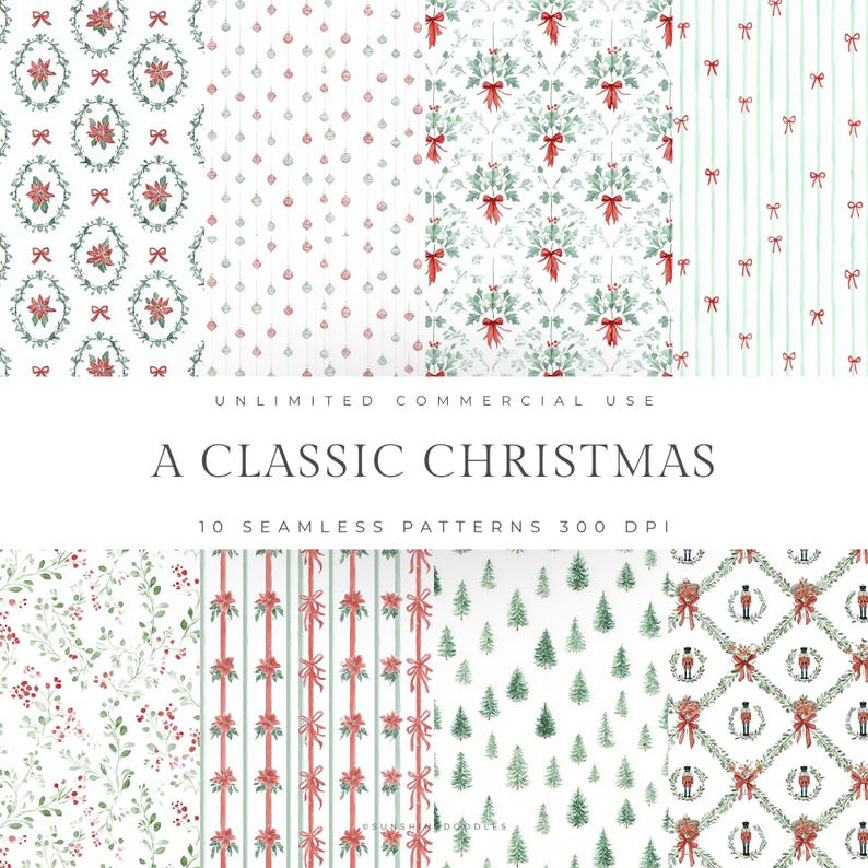 Classic Christmas Seamless Patterns, Aesthetic Christmas Pattern ...