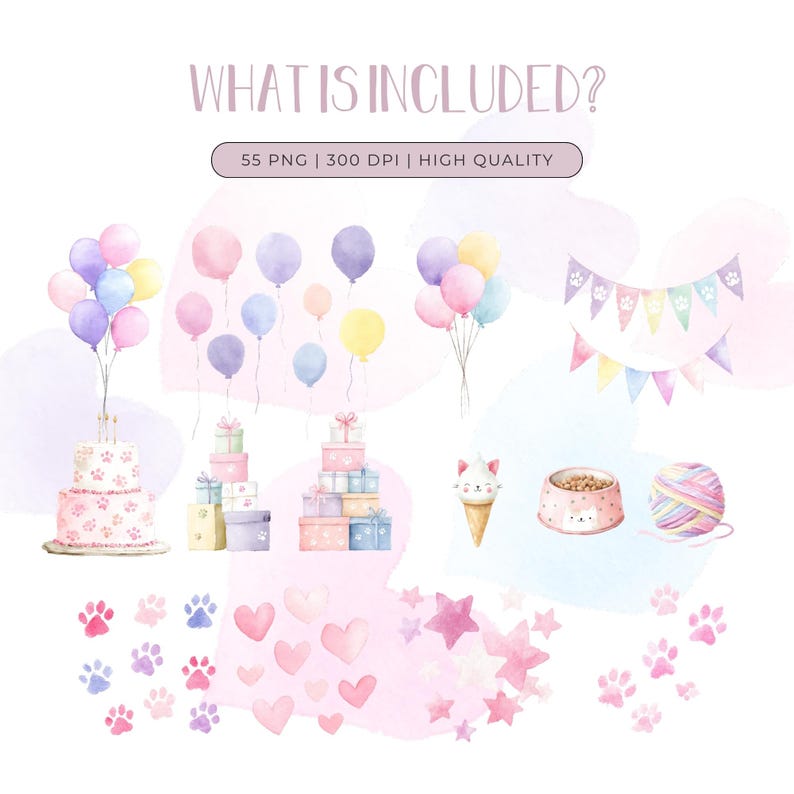 Cute Cats Watercolor Clipart | Cat Breeds PNG | Cat Birthday Clipart ...
