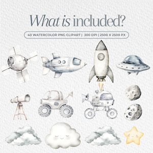 Watercolor Astronauts Clipart, Cute Space Clipart Watercolor, Nursery ...