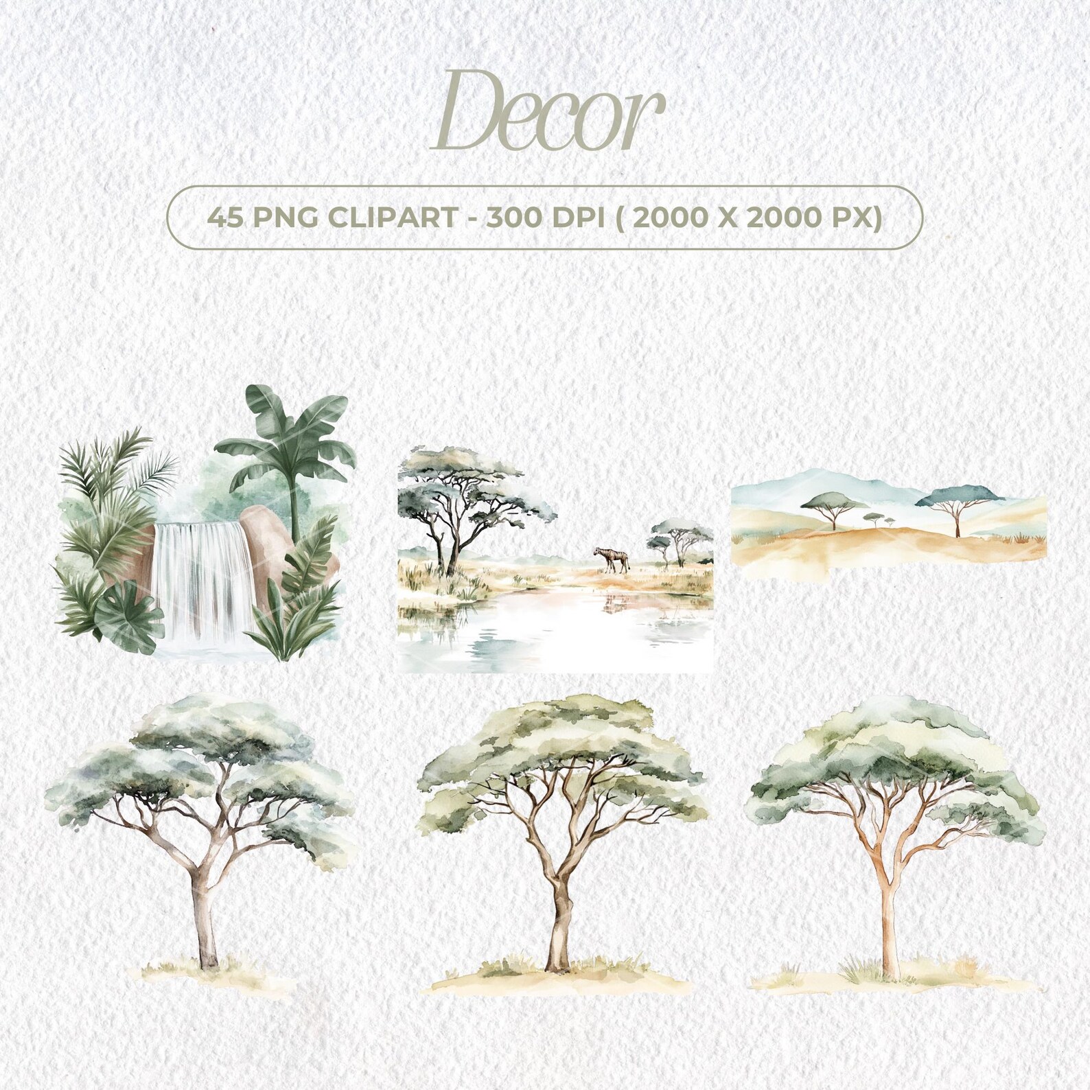 Cute Safari Watercolor Clipart, Safari Animals Nursery Clipart, Jungle ...