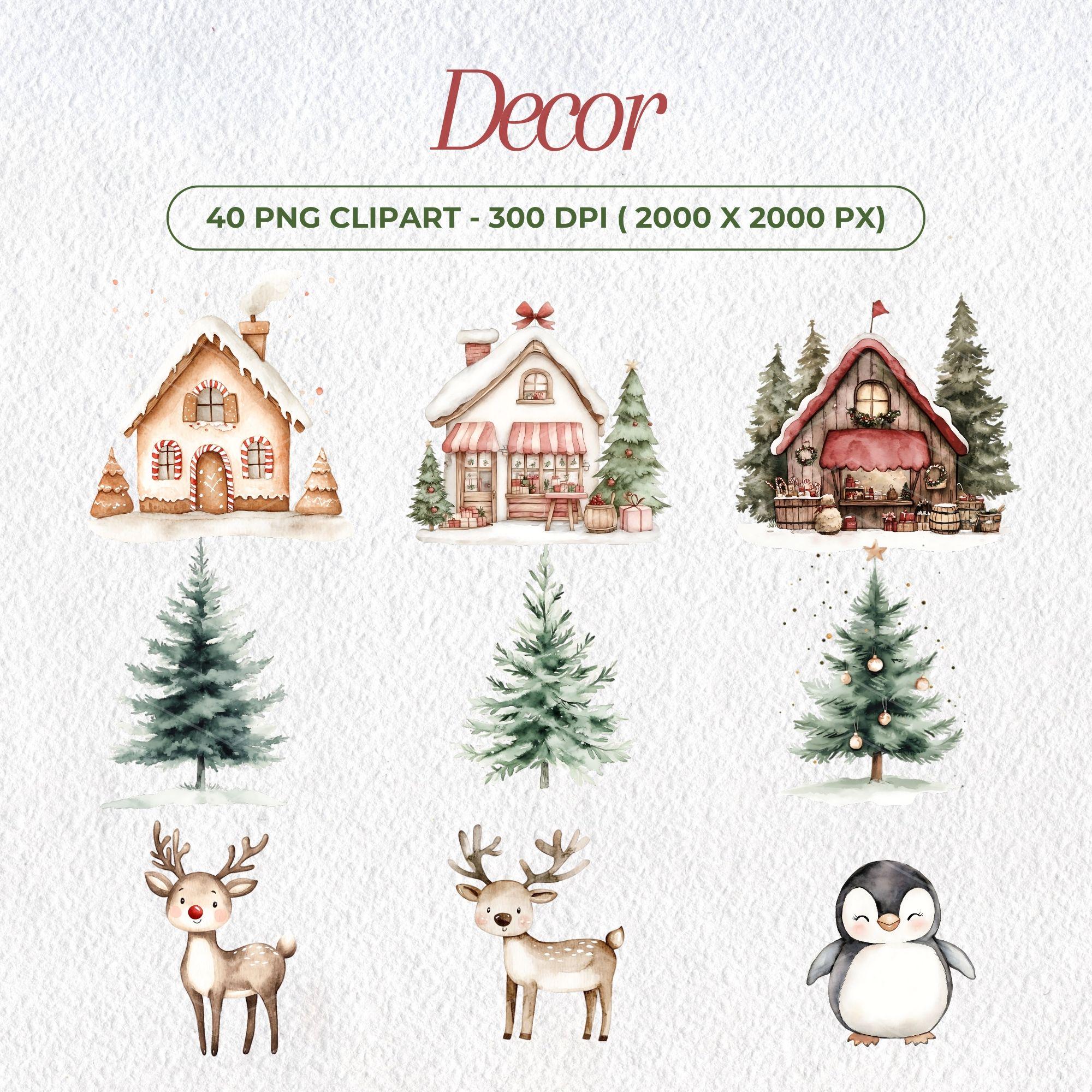 Cute Watercolor Clipart Santa's Workshop, Cute Elf Clipart, Christmas ...