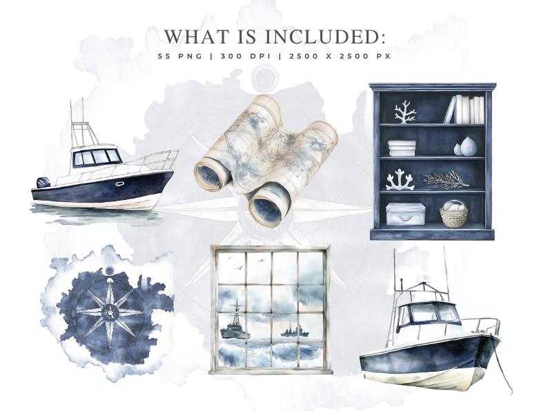 Watercolor Nautical Clipart, Sailor Clipart, Digital Stickers, Summer ...