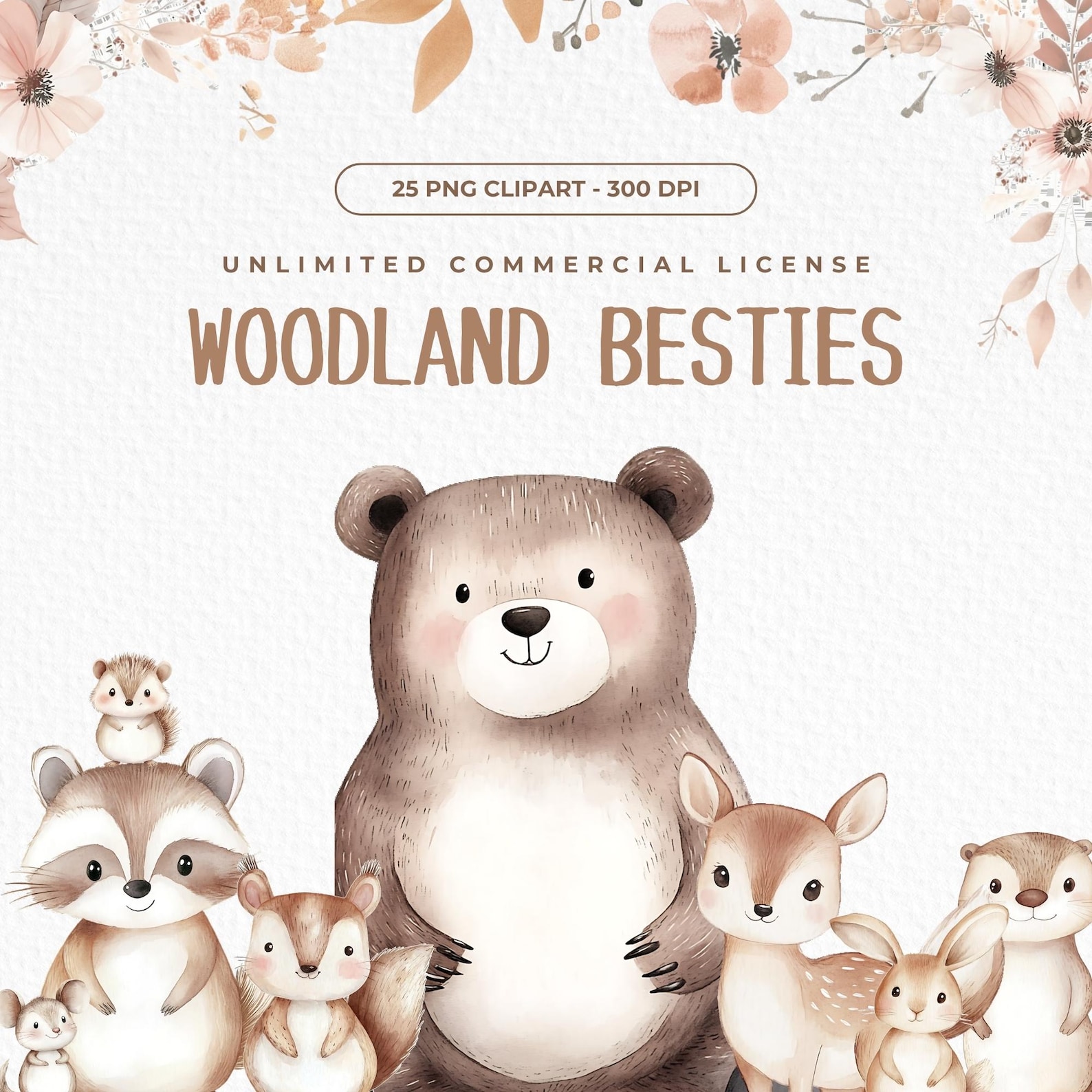 Watercolor Cute Woodland Animals Clipart, Woodland Baby Shower Clipart ...