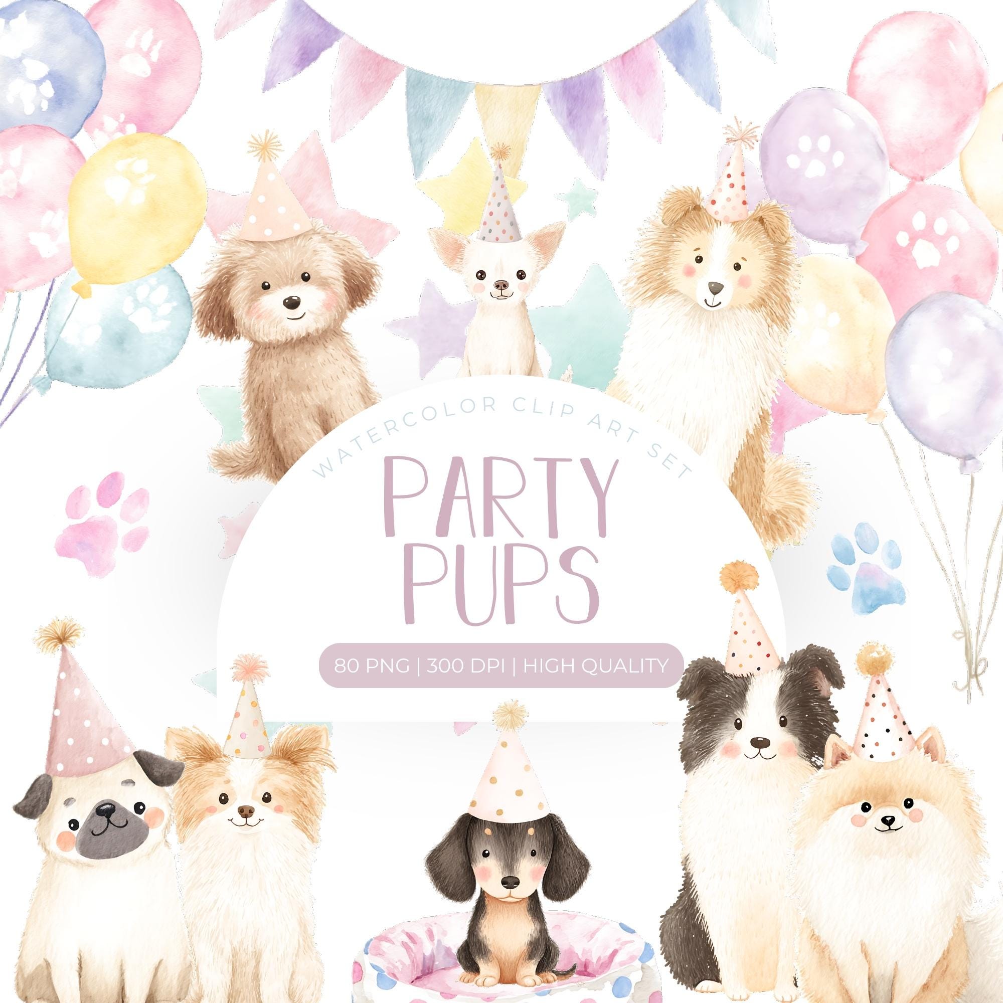 Cute Dogs Watercolor Clipart | Dog Breeds PNG | Dog Birthday Clipart ...