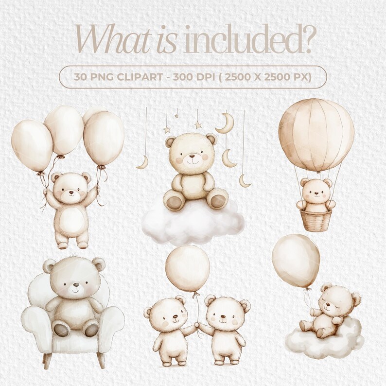 Neutral Watercolor Teddy Bear Clipart, Beige Bears PNG, Neutral Baby ...