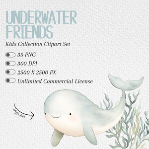 Cute Undersea Watercolor Clipart, Sea Life Clipart Bundle, Cute Ocean ...