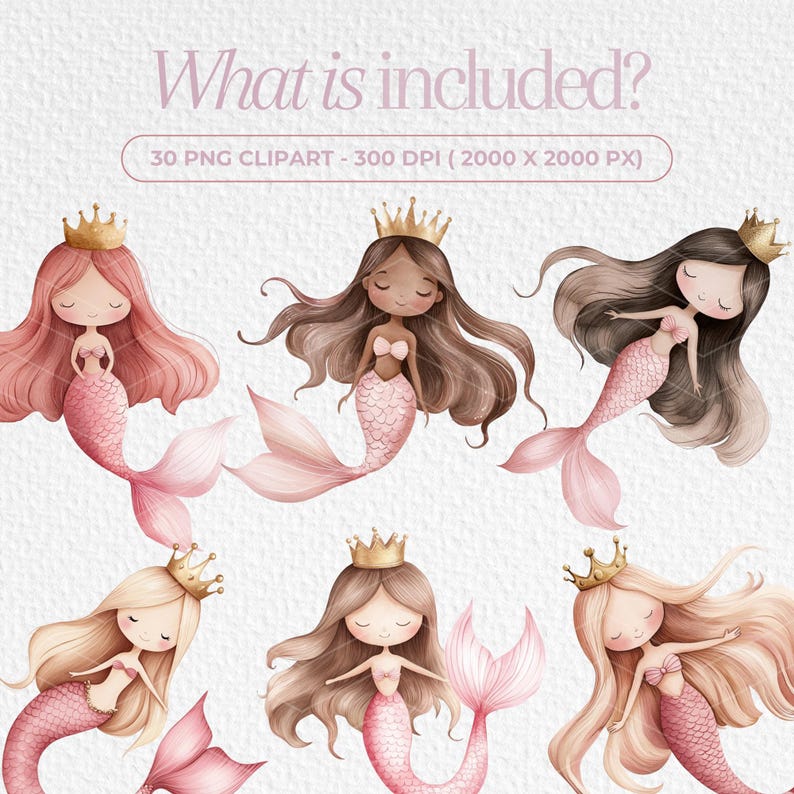 Cute Mermaid Watercolor Clipart, Nursery Mermaid Clipart Kids, Under ...