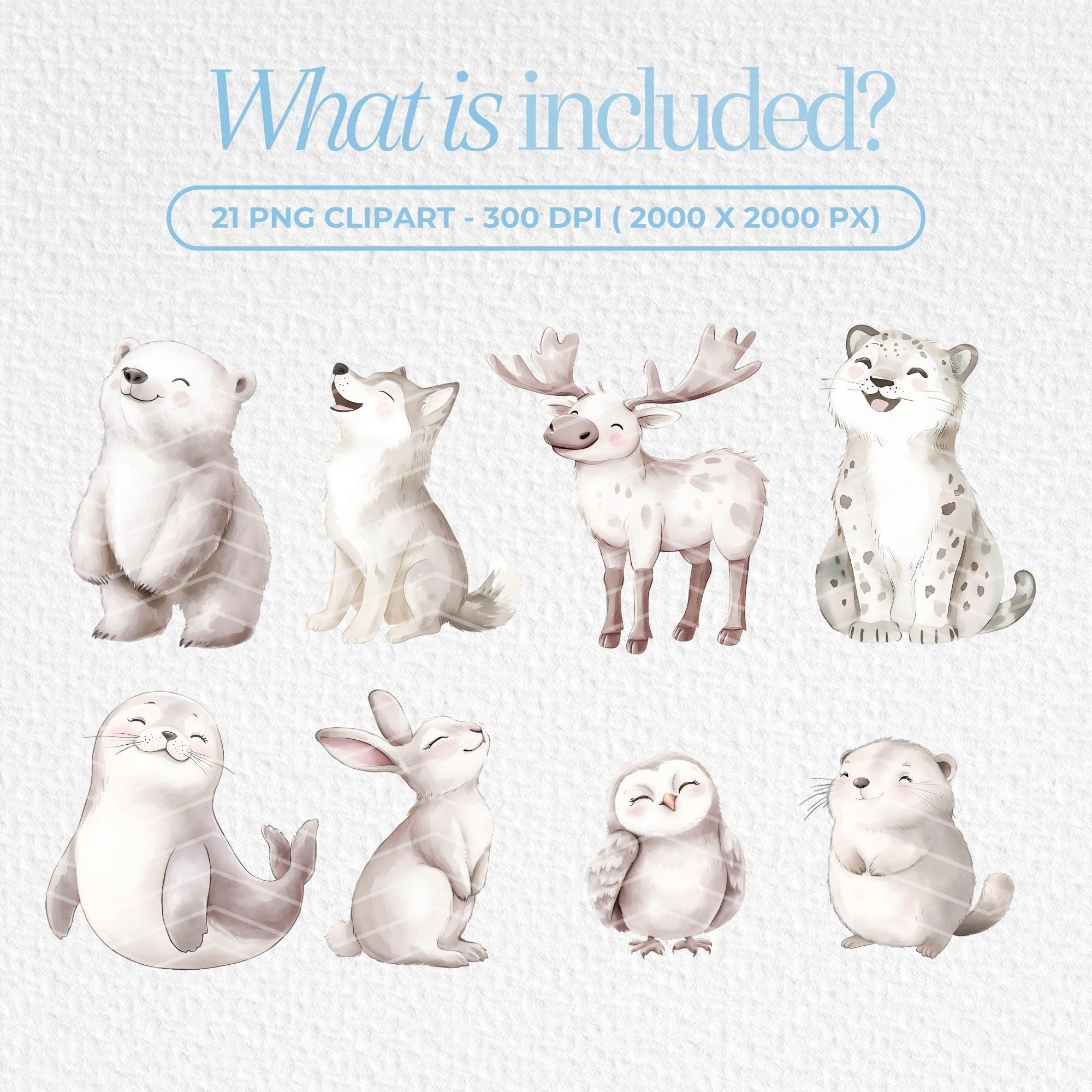 Cute Arctic Animals Watercolor Clipart, Cute Animals Clipart, Arctic ...