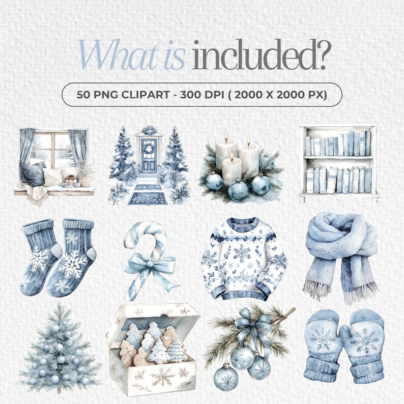 50 Icy Christmas Watercolor Clipart, Cozy Winter Clipart, Snowflake PNG ...