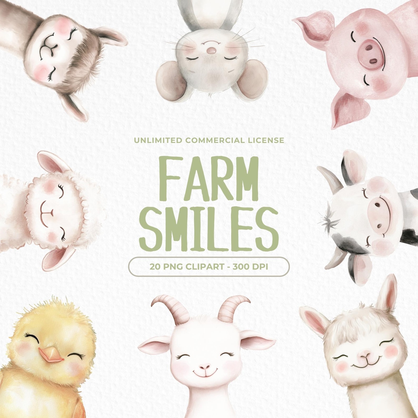Cute Farm Animals Watercolor, Cute Farm Nursery Clipart, Farm Animals ...
