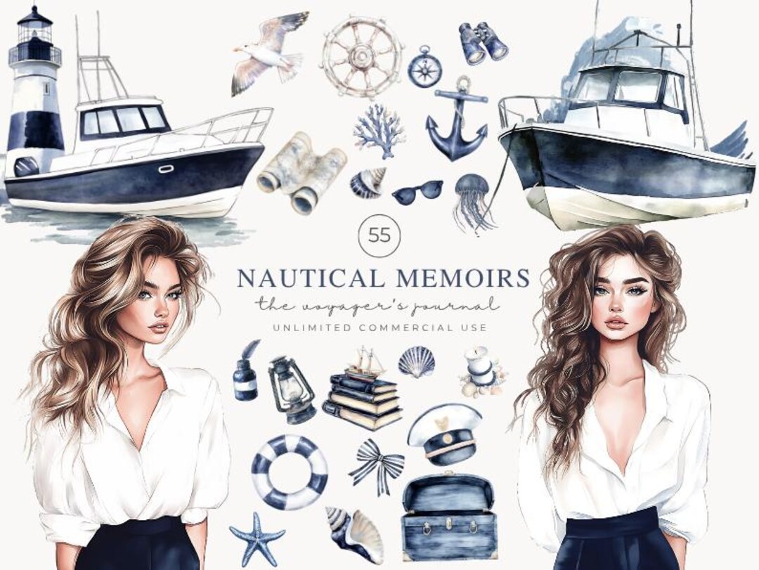 Watercolor Nautical Clipart, Sailor Clipart, Digital Stickers, Summer ...