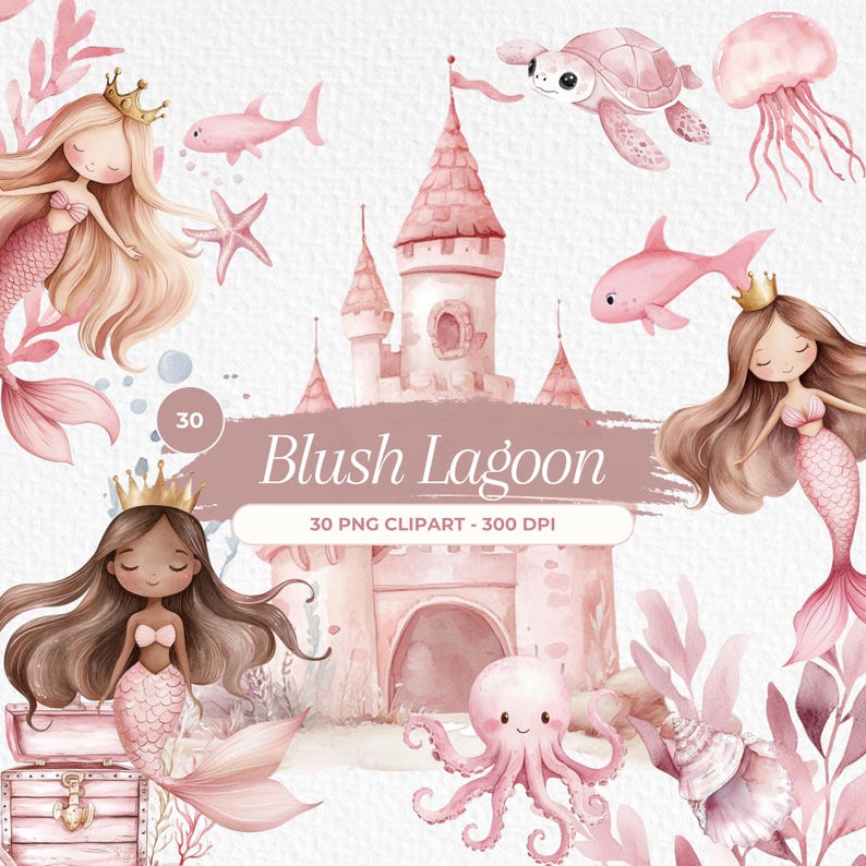 Cute Mermaid Watercolor Clipart, Nursery Mermaid Clipart Kids, Under ...