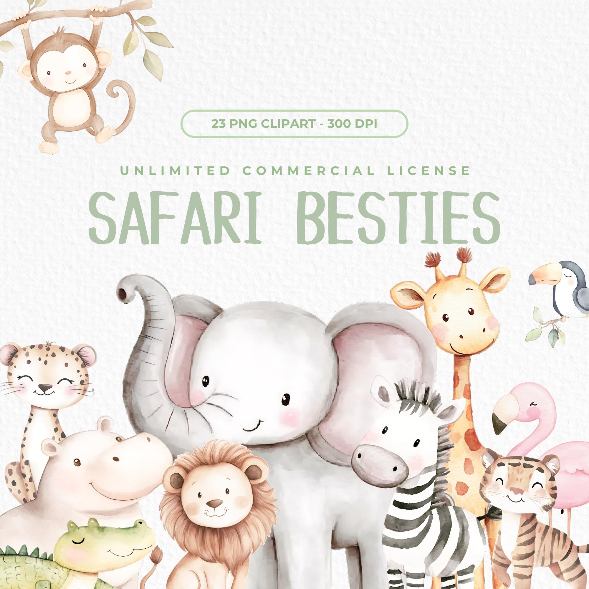 Cute Safari Animals Watercolor, Cute Farm Nursery Clipart, Safari ...
