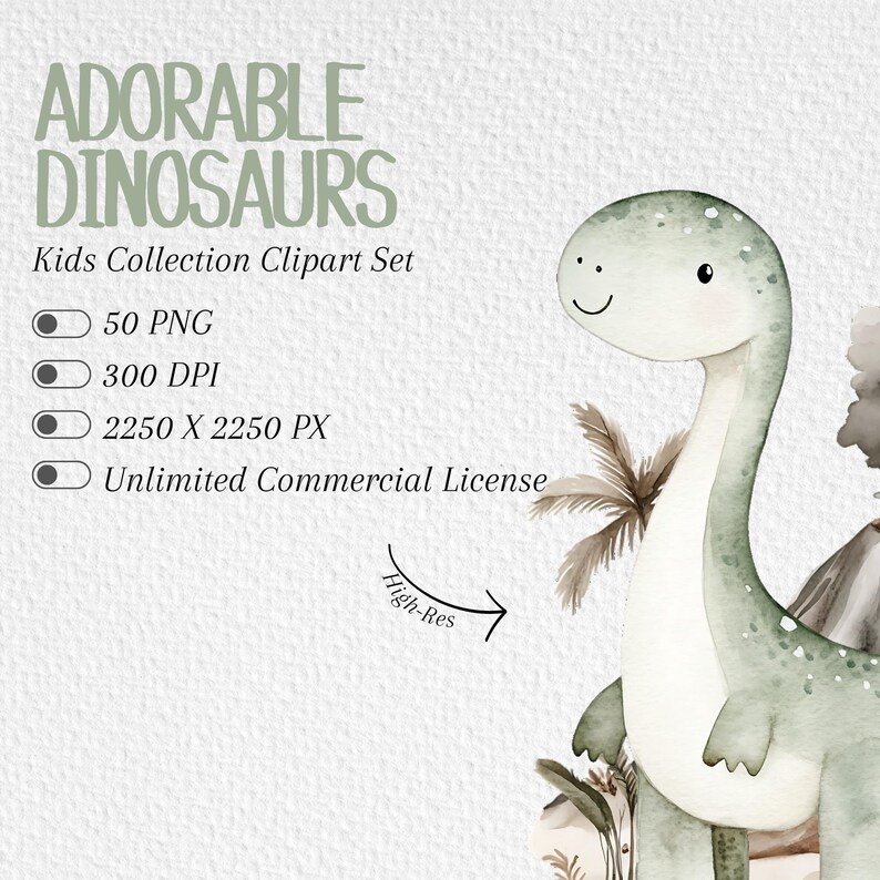 Watercolor Dinosaur Clipart, Cute Dino Clipart, Nursery Clipart ...